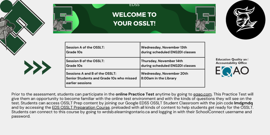 OSSLT (Gr 10 Lit Test) Information – November 13th & 14th (Elmira ...